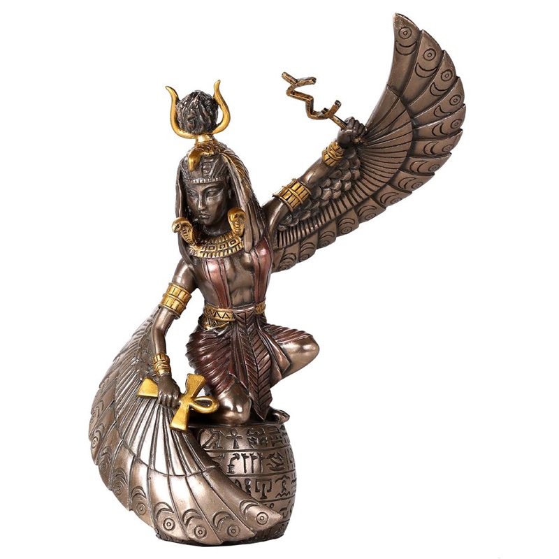 Isis Wings Spread with Ankh & Scepter Bronze Statue - The Zen Shop